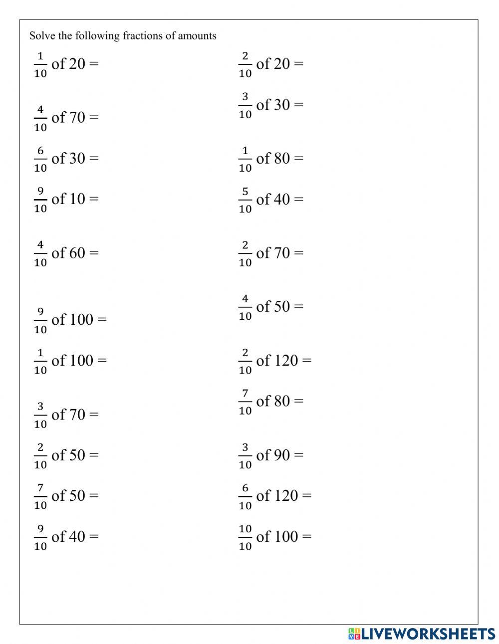 Non unit fraction of tenths online exercise for | Live Worksheets