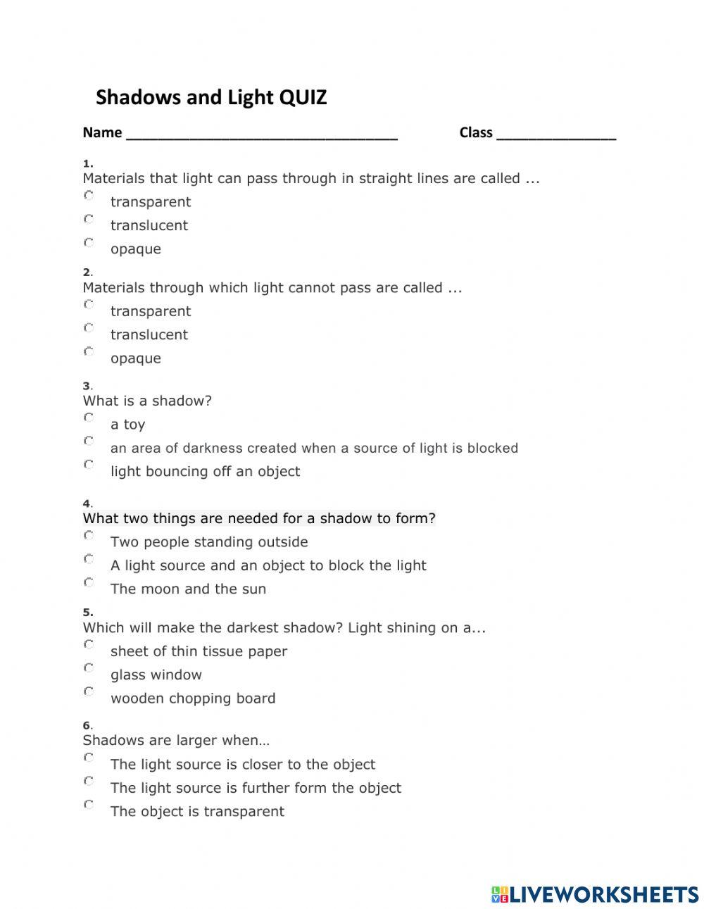 Light and Shadows Quiz 2426 | TeacherNickASS | Live