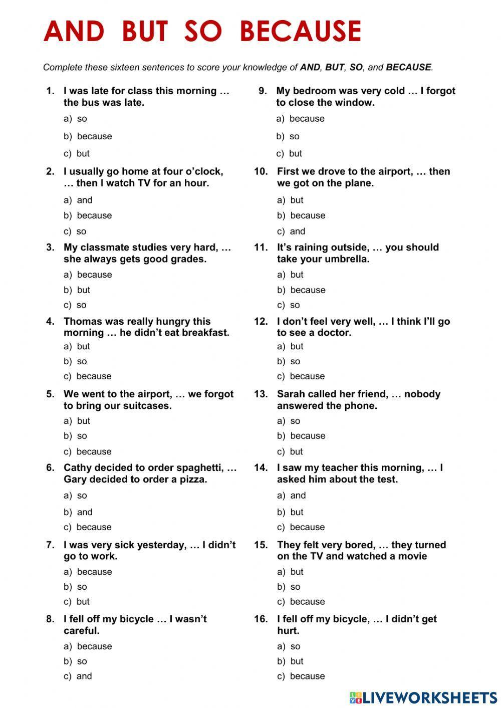 And but so beca… | Free Interactive Worksheets | 1897841