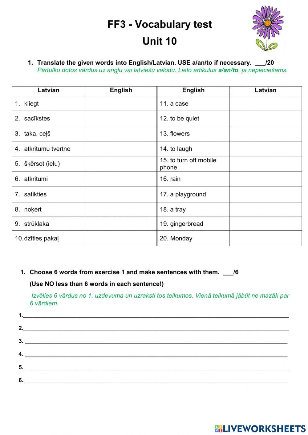 FF3 unit 10 vocabulary check 1897959 | Aiga P. | Live