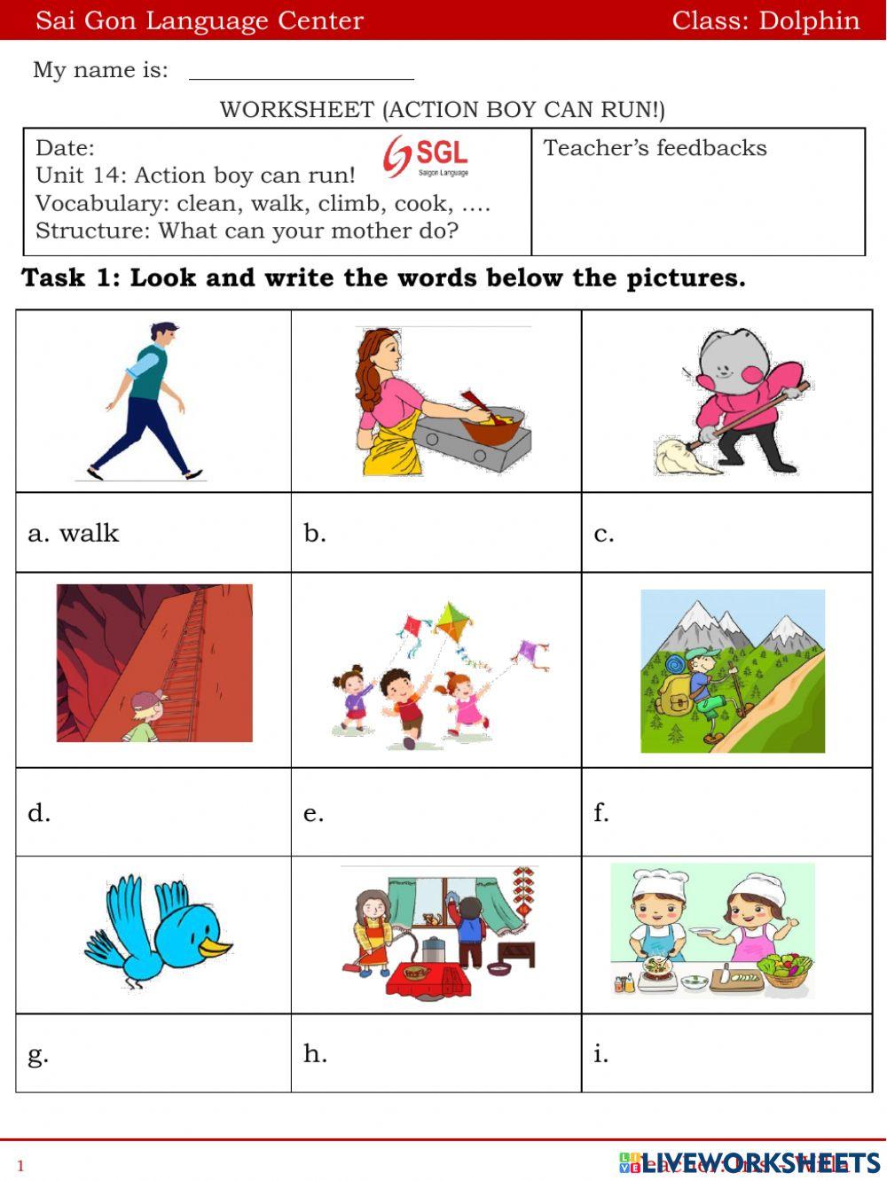 Action boy can run! worksheet for Grade 4 - 5 (Class: Dolphin) | Live ...