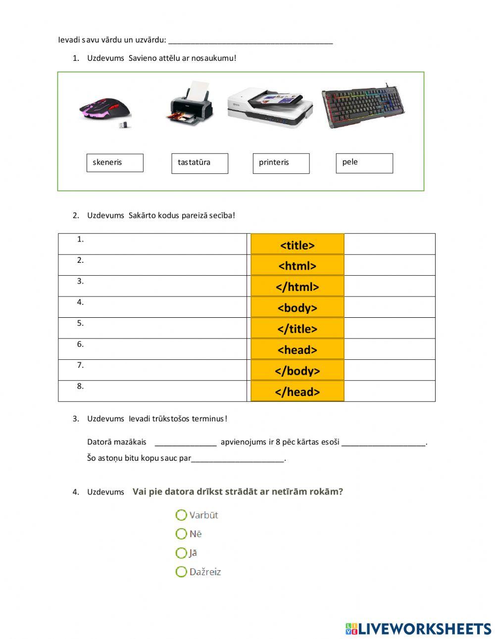 Datorika | Free Interactive Worksheets | 2753330