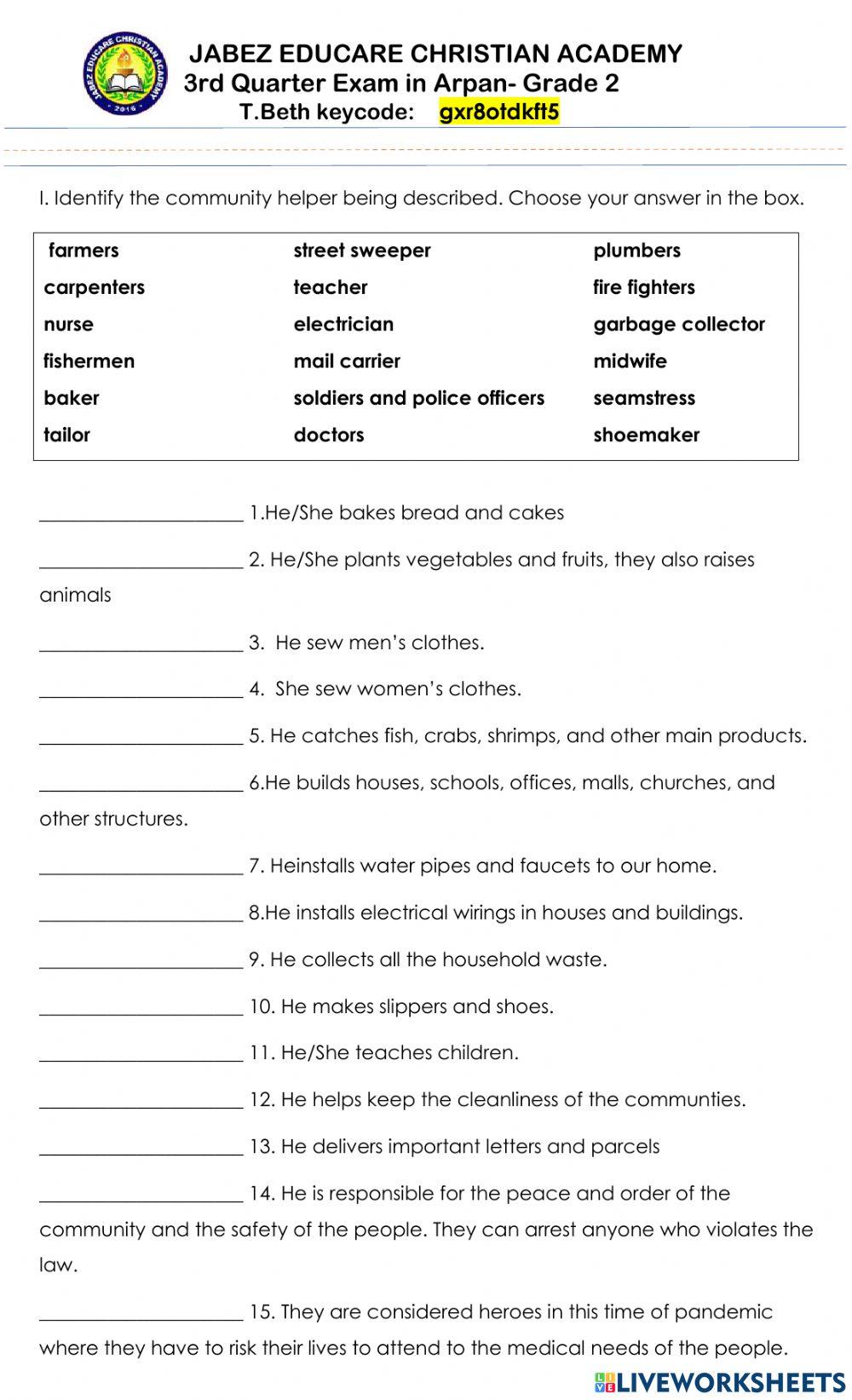 Arpan G2- 3rd Q online exercise for | Live Worksheets