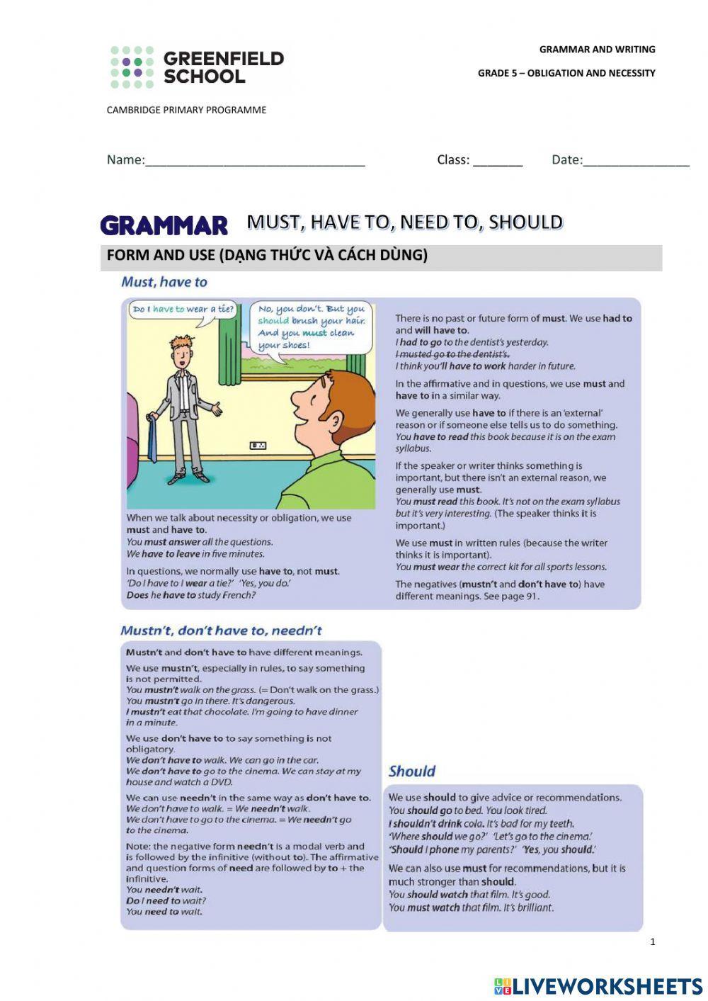 Should - Need to | K.K | Live Worksheets