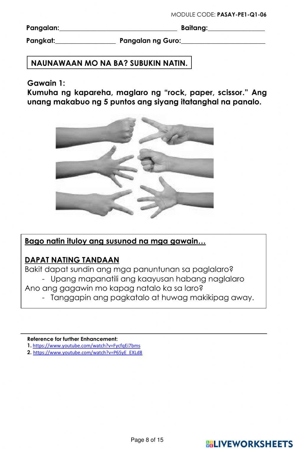 BATO BATO PICK … | Free Interactive Worksheets | 2753501