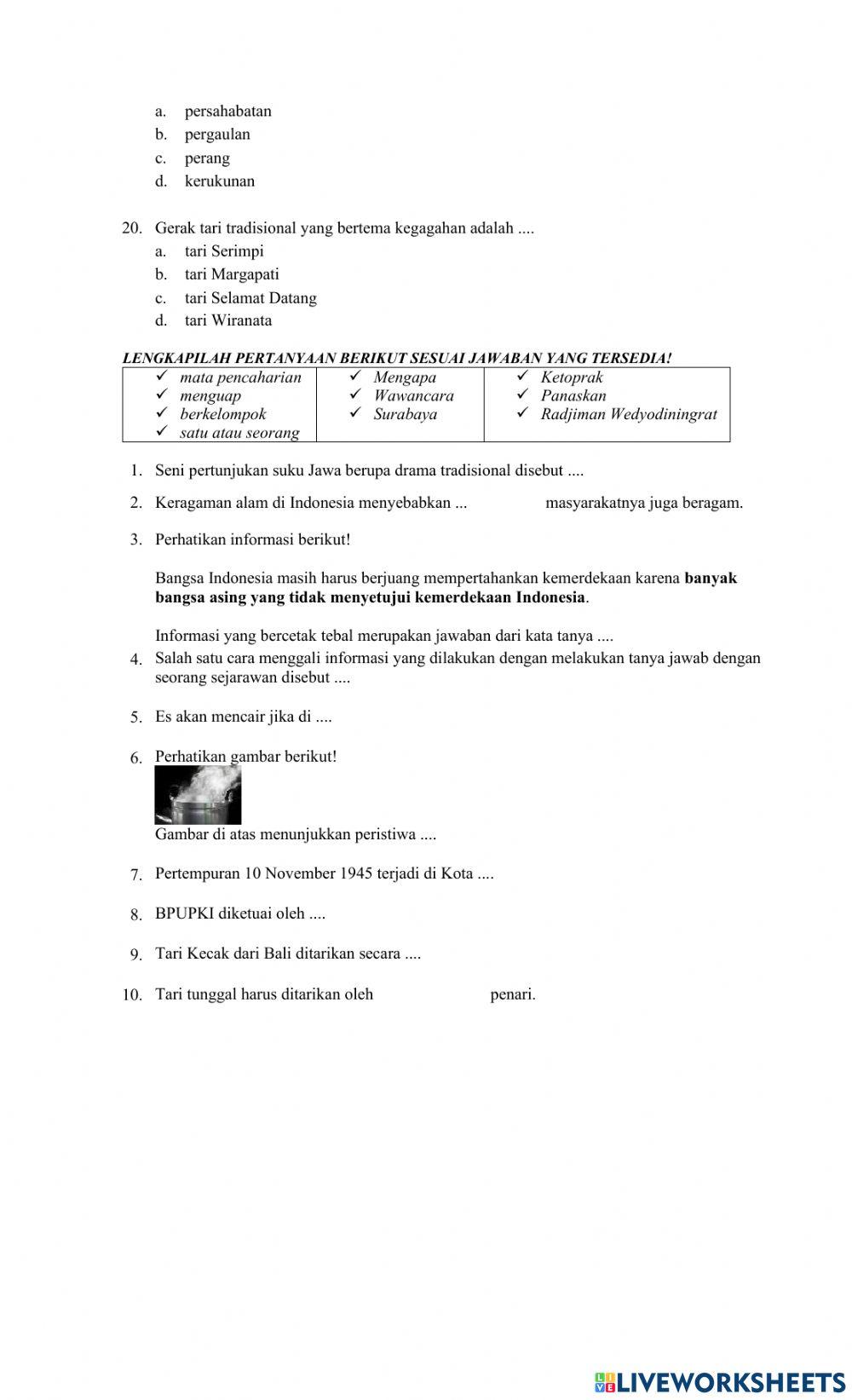 PH T7 ST2 Kelas V.A online exercise for | Live Worksheets