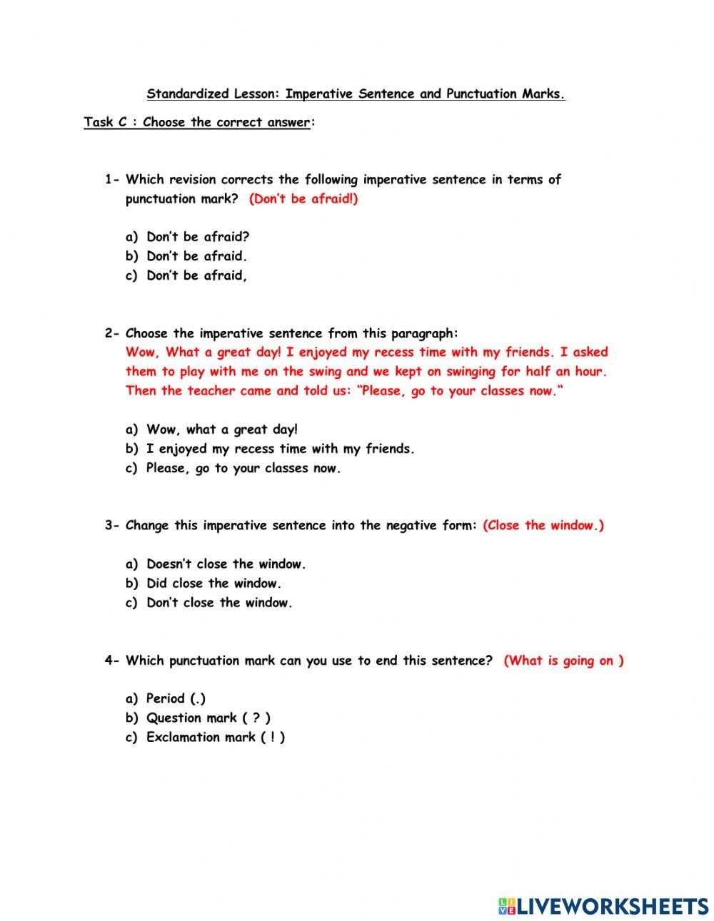 Standardized Lesson Imperative Sentence Task C 4254472