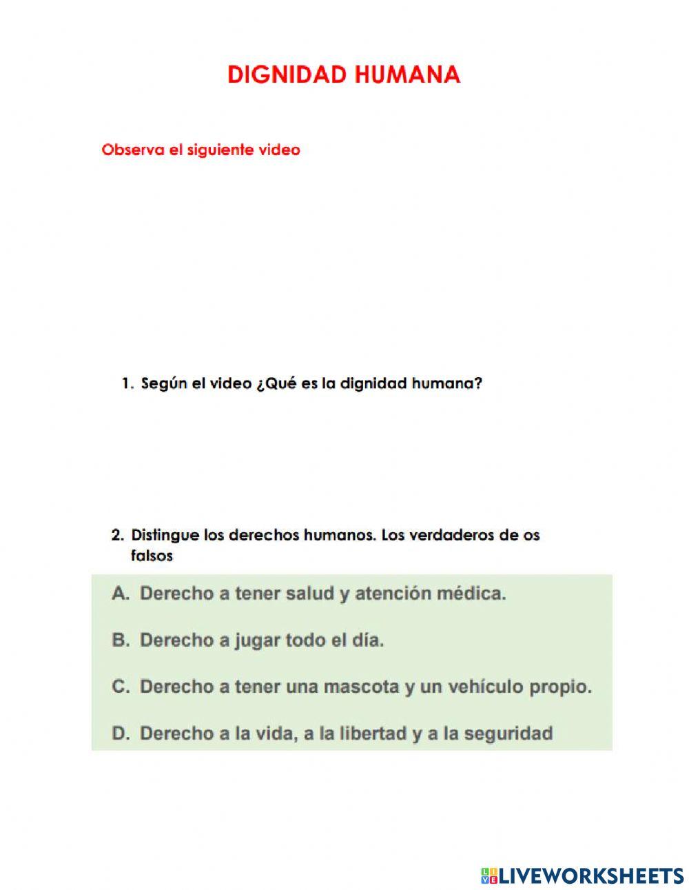 Dignidad humana activity | Live Worksheets