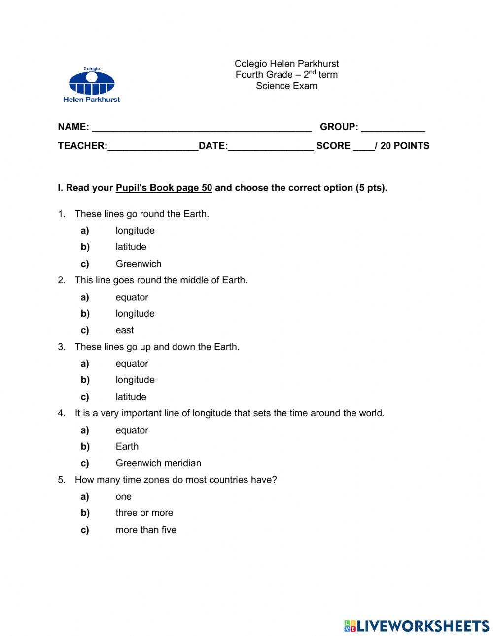 4th Second Term Science Exam online exercise for | Live Worksheets