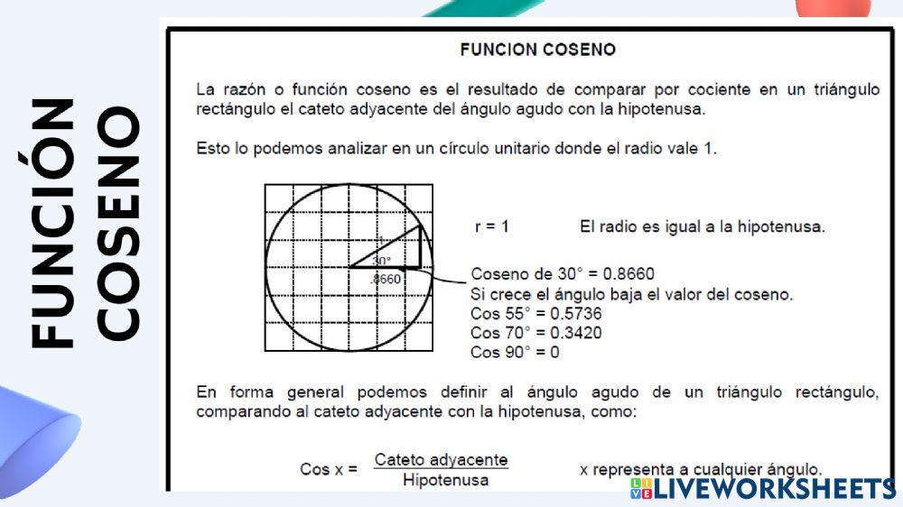 Función Coseno, Funciones Trigonométricas worksheet | Live Worksheets