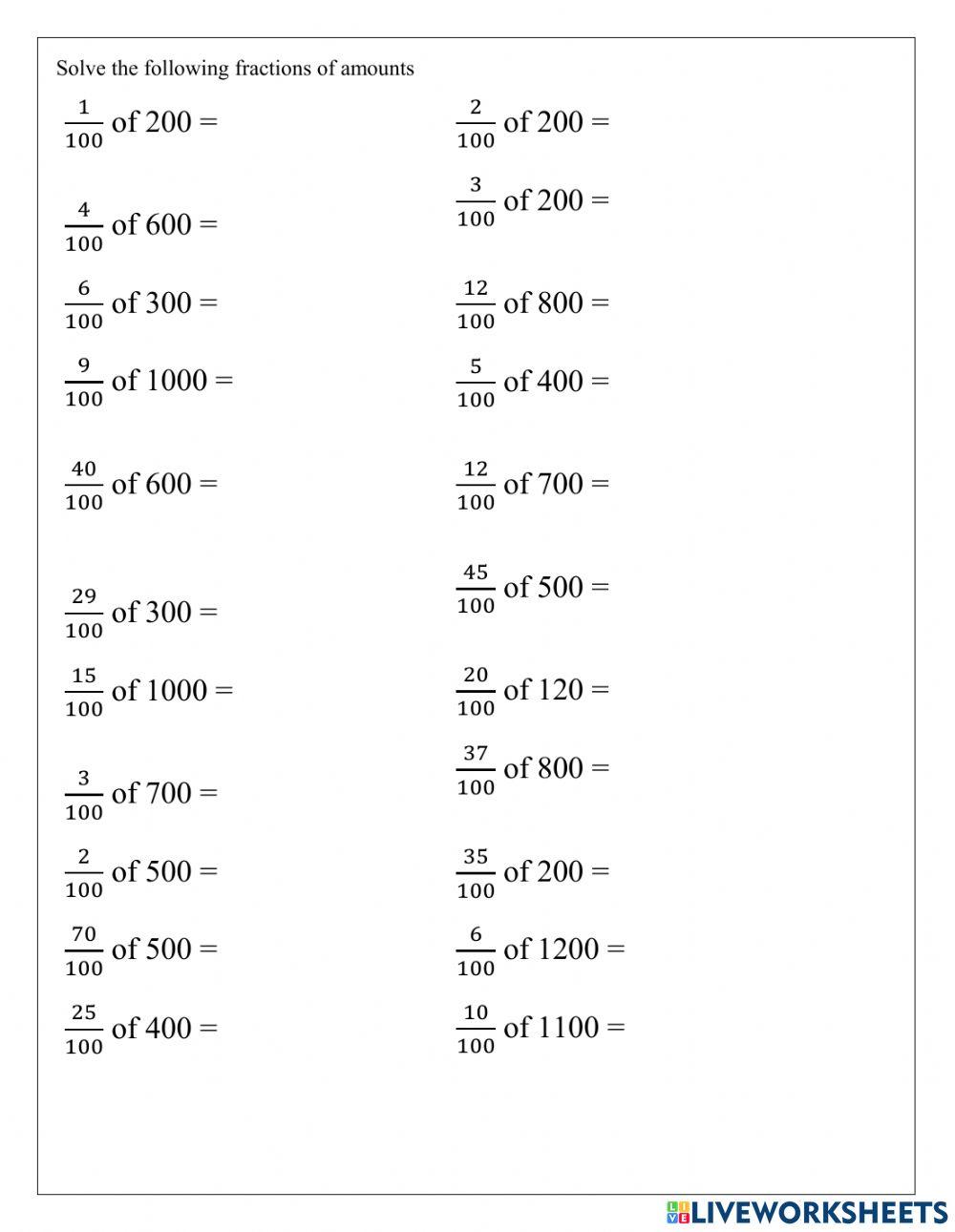 Fraction of Amo… | Free Interactive Worksheets | 1899695
