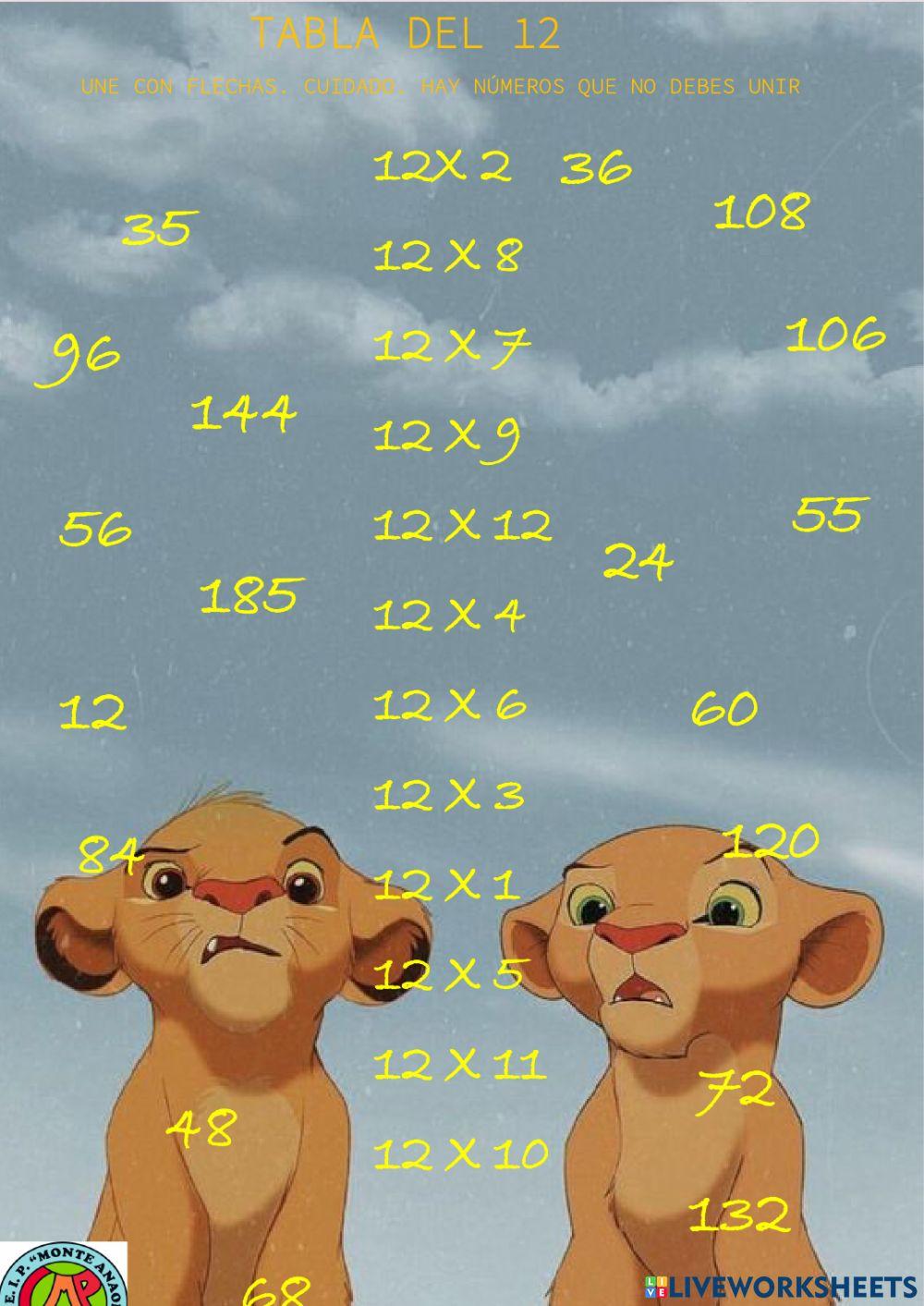 Tabla del 12 1 | Free Interactive Worksheets | 1899730