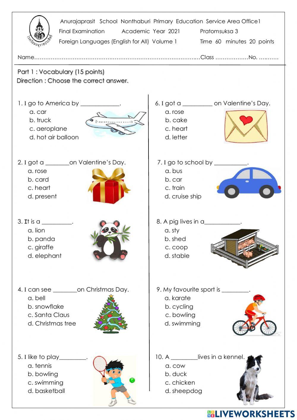 Final Examination - P3 online exercise for | Live Worksheets
