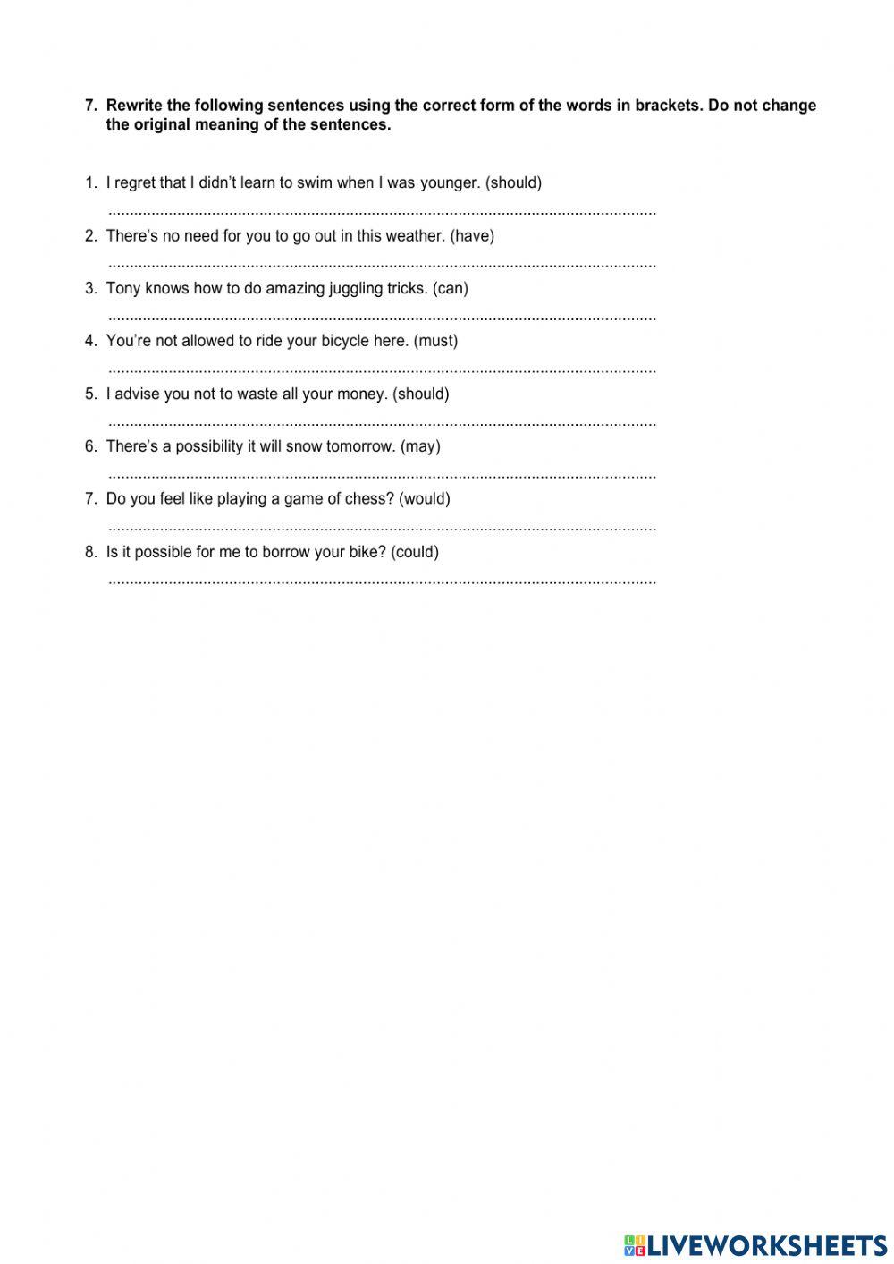 Modal Verbs and Perfect Modals online exercise for | Live Worksheets