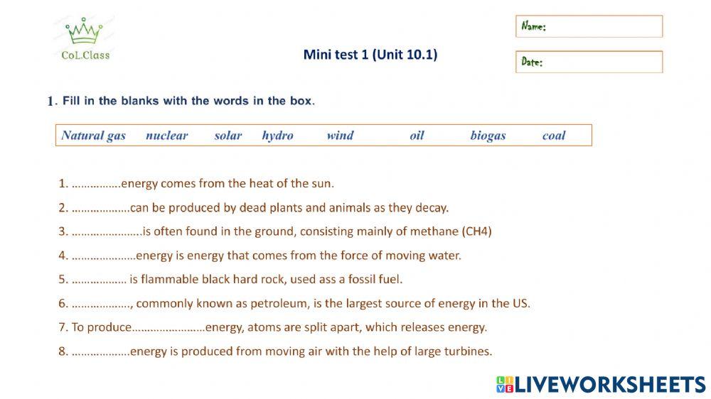 Mini Test worksheet for Grade 7 | Live Worksheets