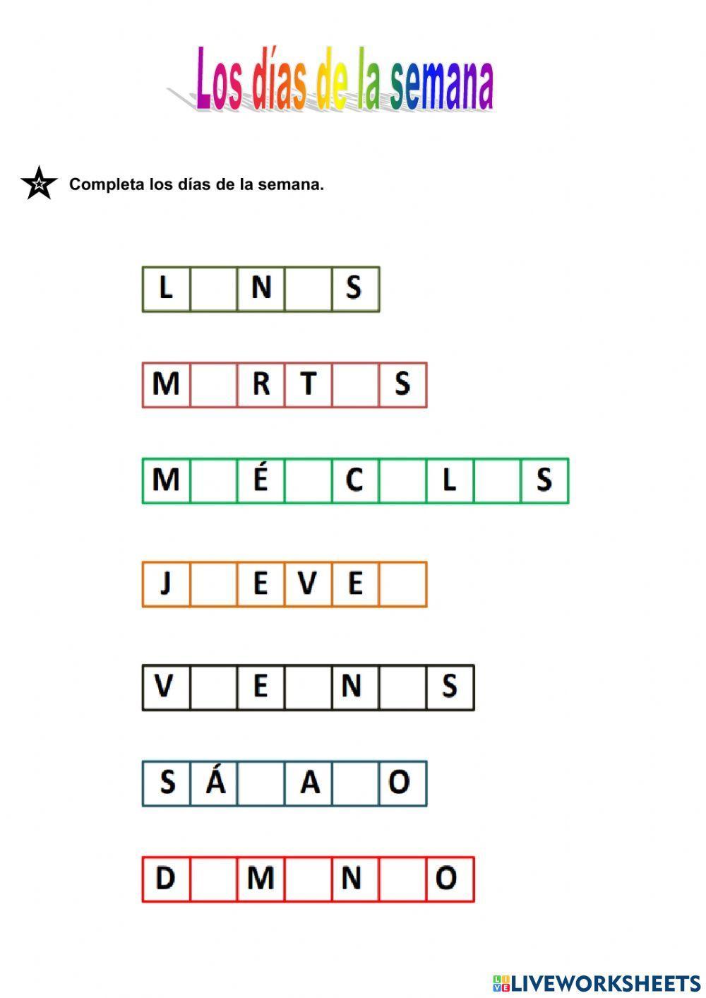 Los días de la … | Free Interactive Worksheets | 1900260