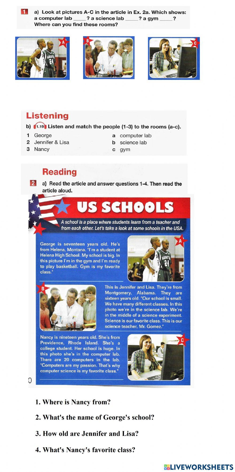 Reading: US Schools worksheet | Live Worksheets