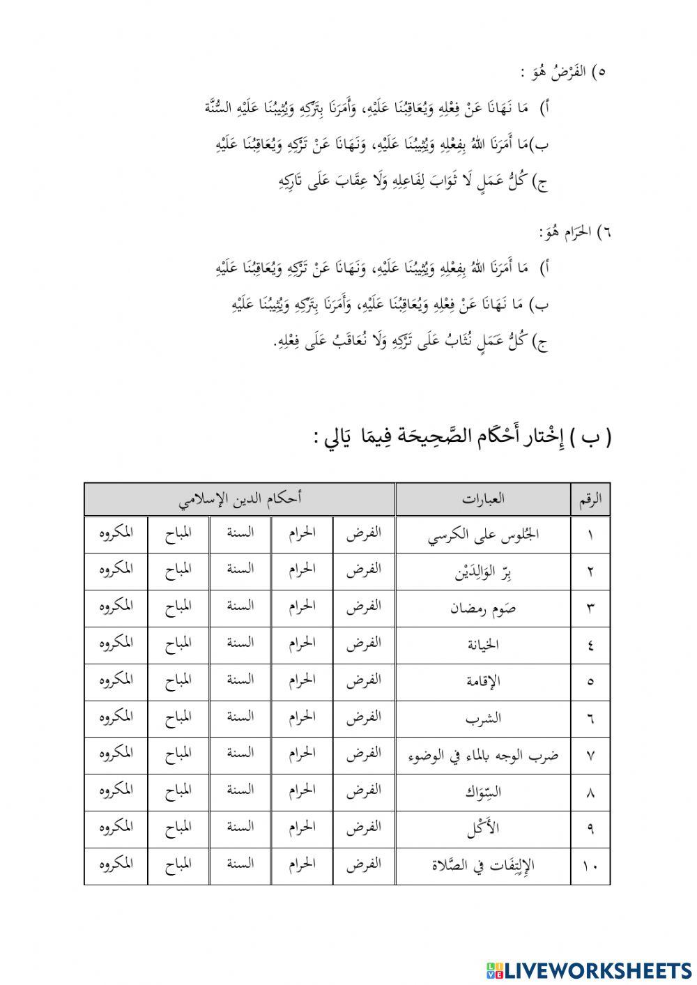 Murajaah Ahkam Ad-Din Al-Islami online exercise for | Live Worksheets