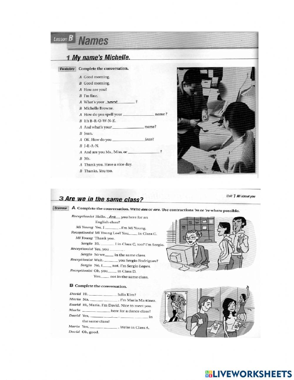 Touchstone 1 unit 1b worksheet | Live Worksheets