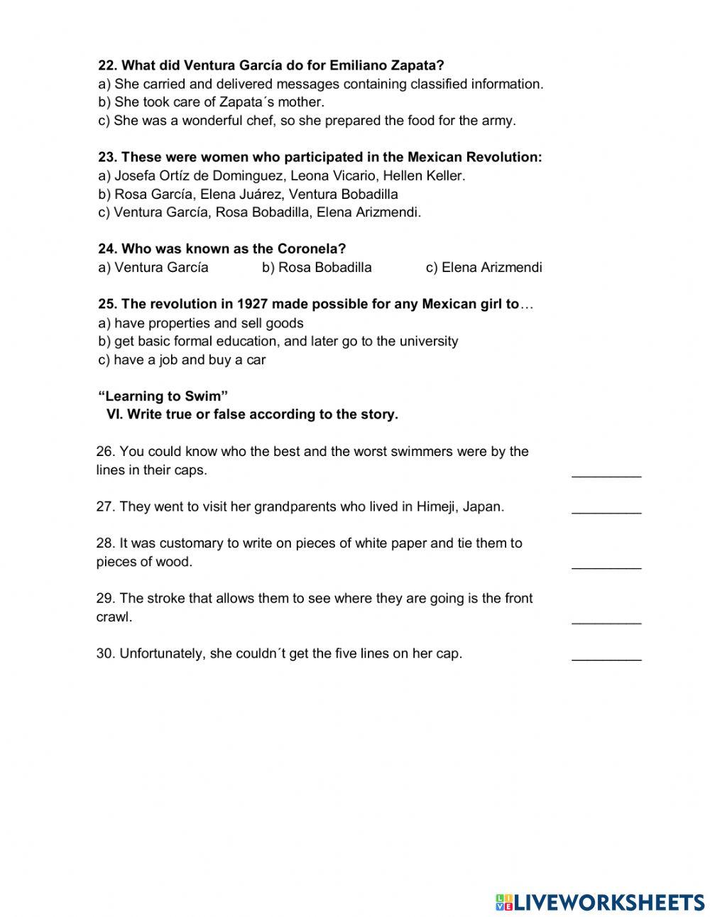 Reading comprehension online exercise for GRADE6 | Live Worksheets