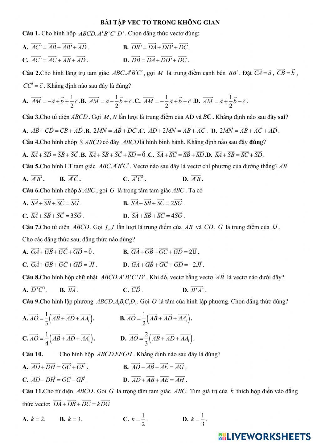 Toán 11 online exercise for 11 | Live Worksheets