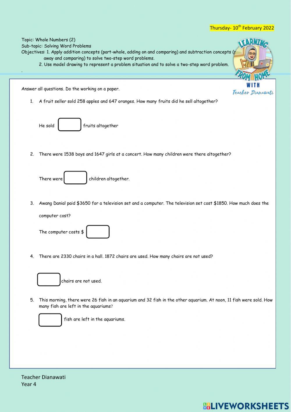 problem solving questions year 4