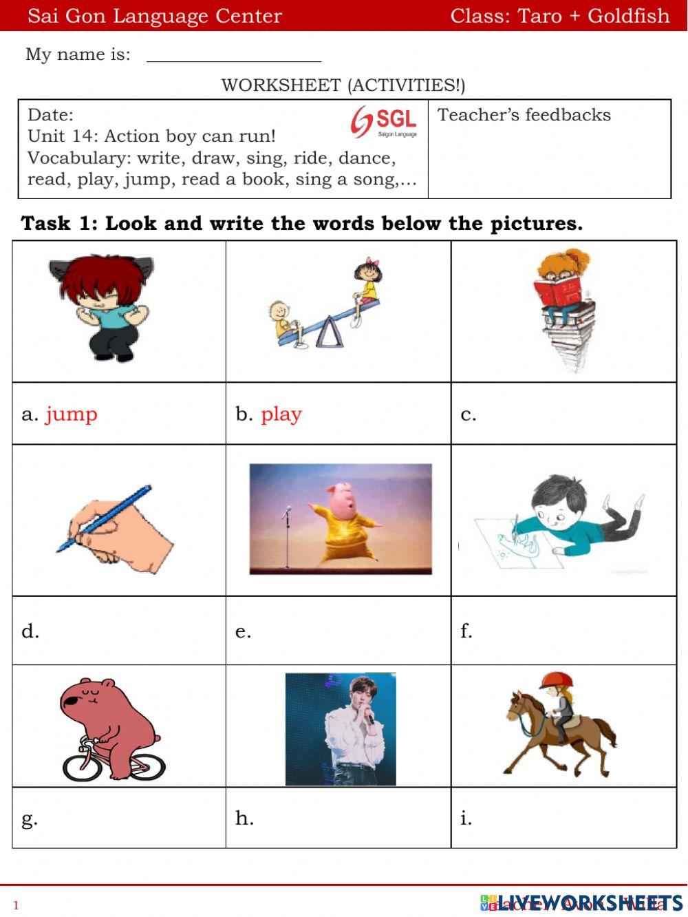 Action boy can … | Free Interactive Worksheets | 1901377