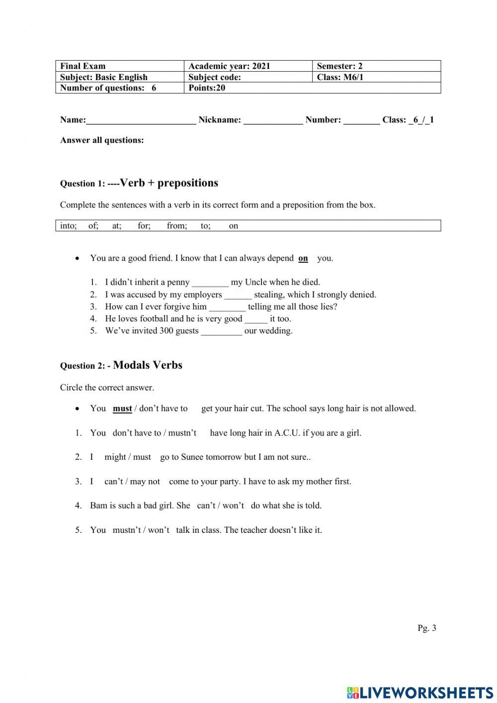 M6 Mid-Term 2 WrittenTest worksheet | Live Worksheets
