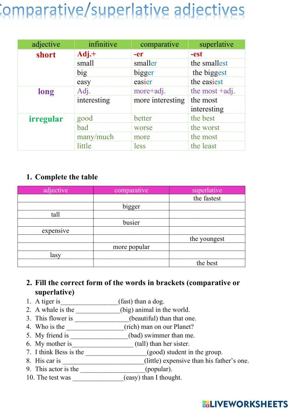 Comparatives online exercise for Pre-intermediate | Live Worksheets