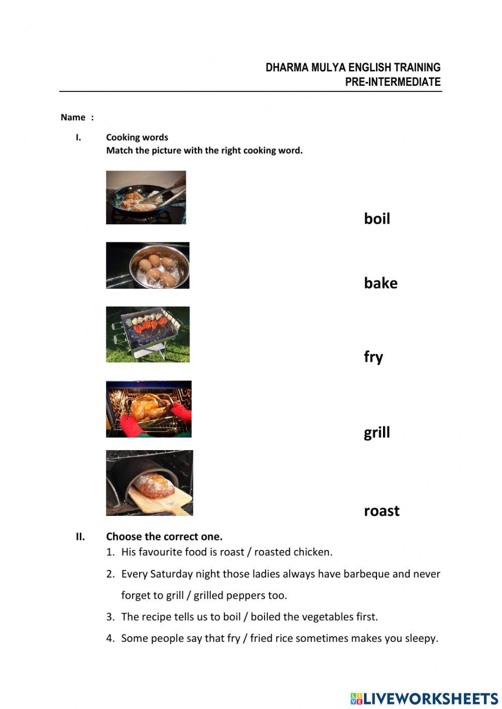 Cooking Words exercise | Live Worksheets
