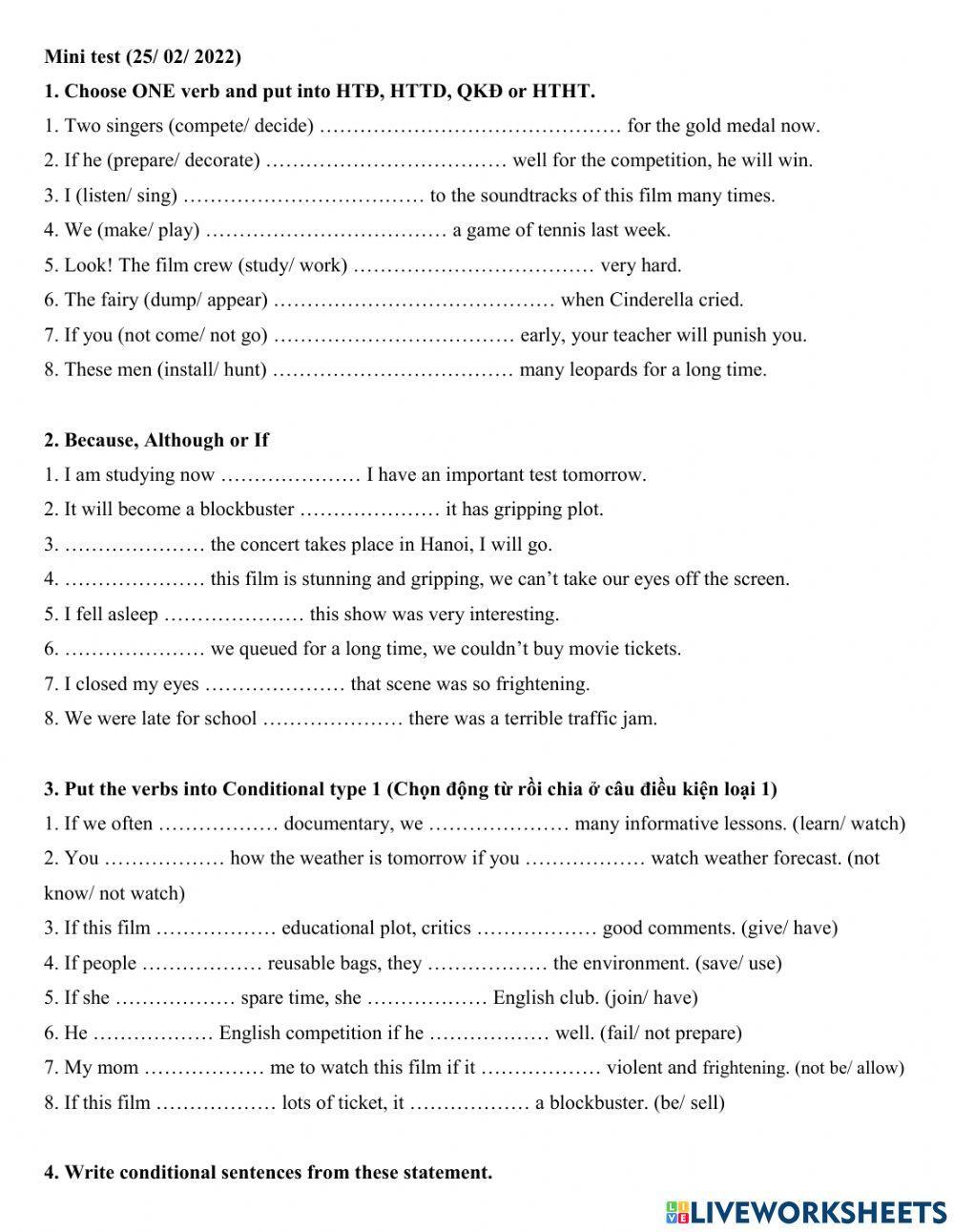 Group 5 - mini test worksheet | Live Worksheets