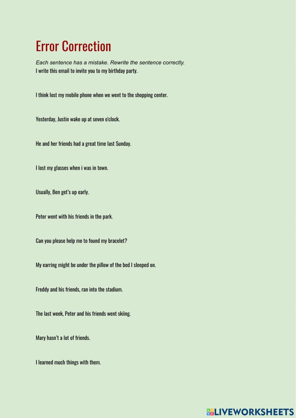 A2 error correc… | Free Interactive Worksheets | 1901695