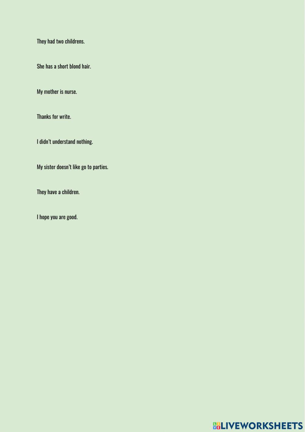 A2 error correc… | Free Interactive Worksheets | 1901695