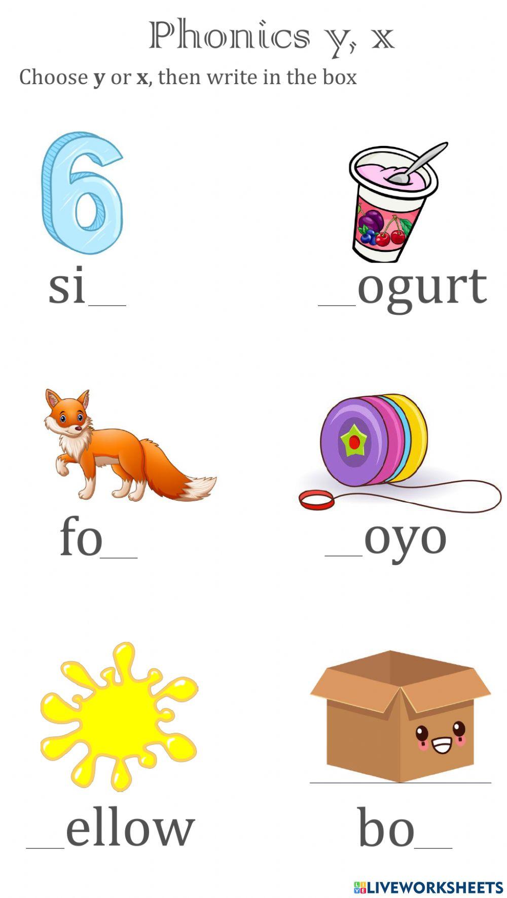 Phonics Y X worksheet | Live Worksheets