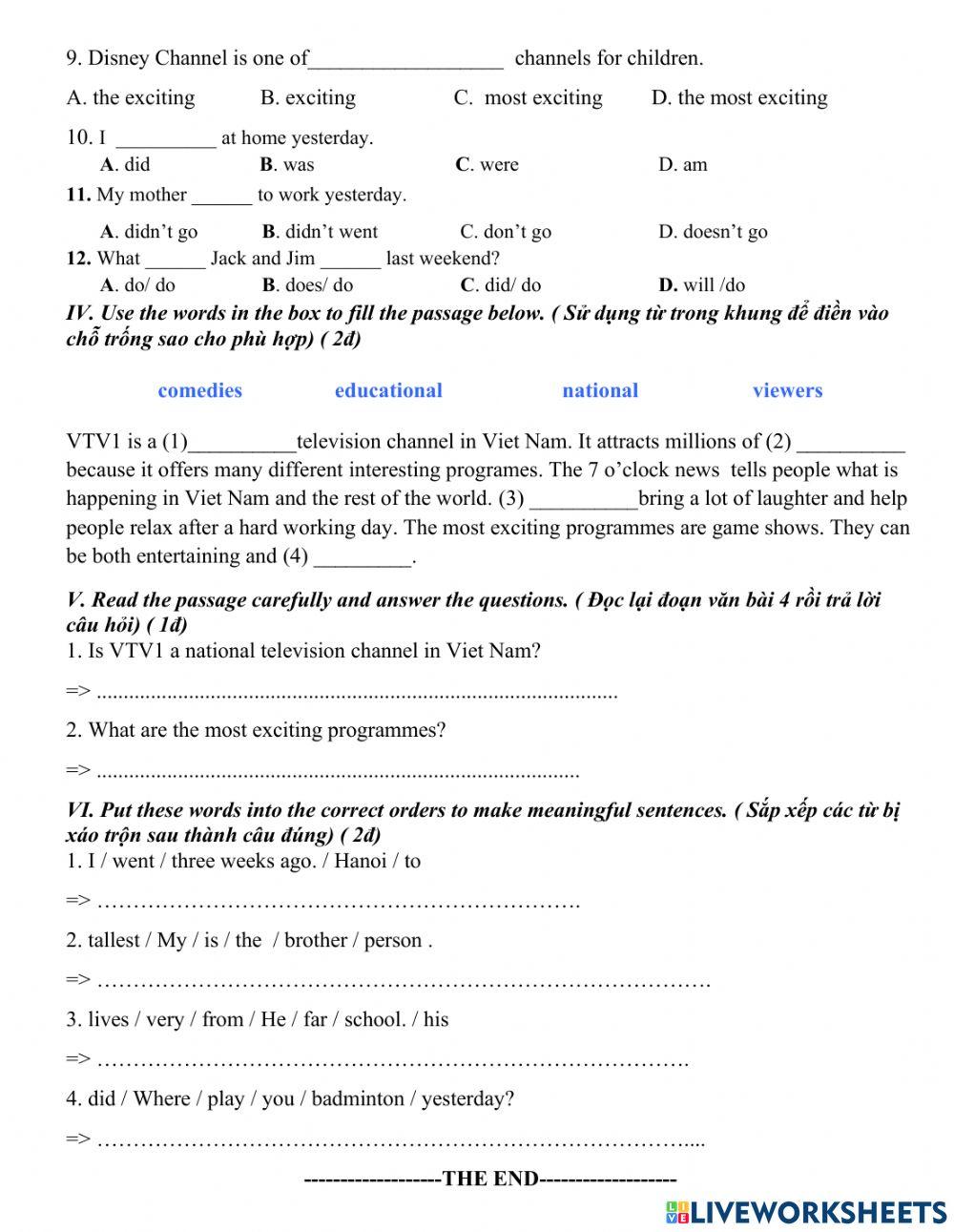 Mid term test E6 online exercise for | Live Worksheets