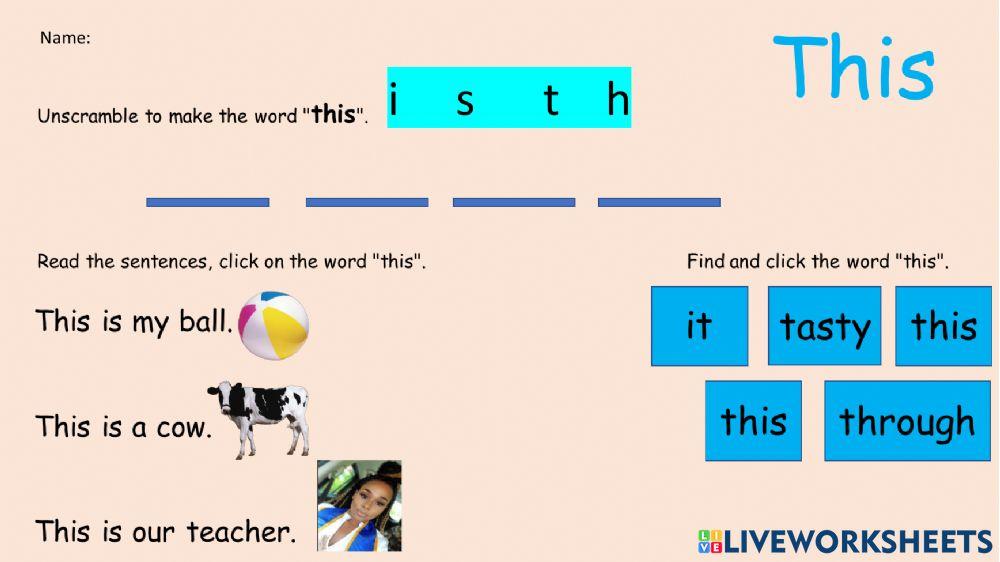 Sight word this interactive worksheet | Live Worksheets