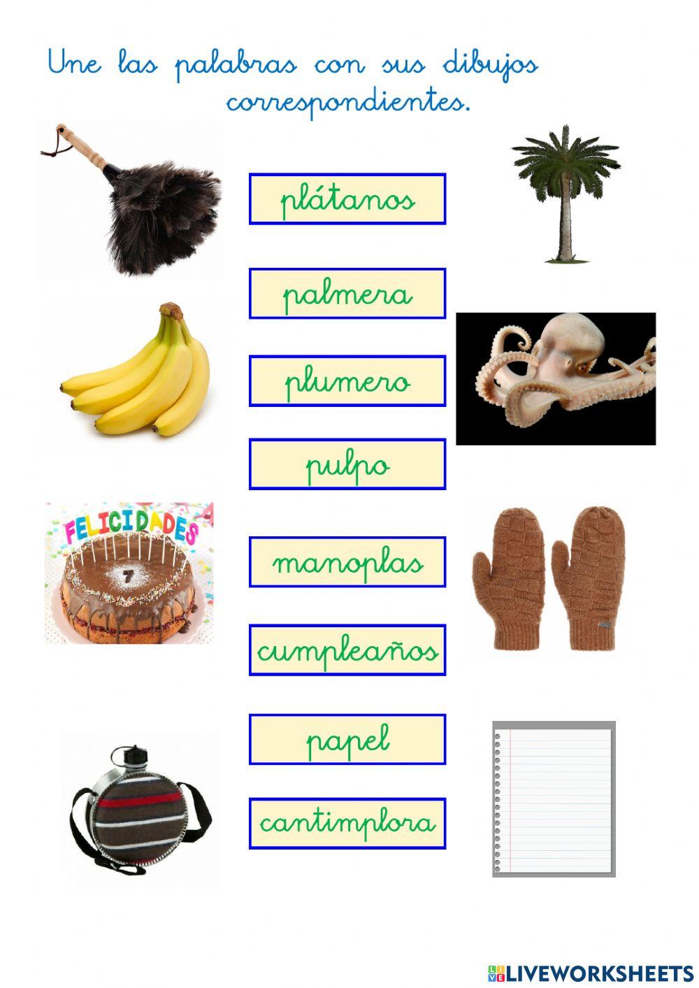 Palabras con pl. worksheet | Live Worksheets