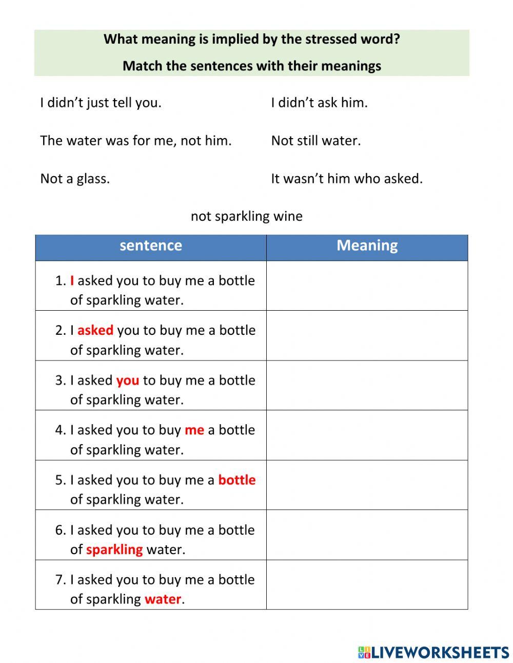 Stressed words for emphasis online exercise for | Live Worksheets
