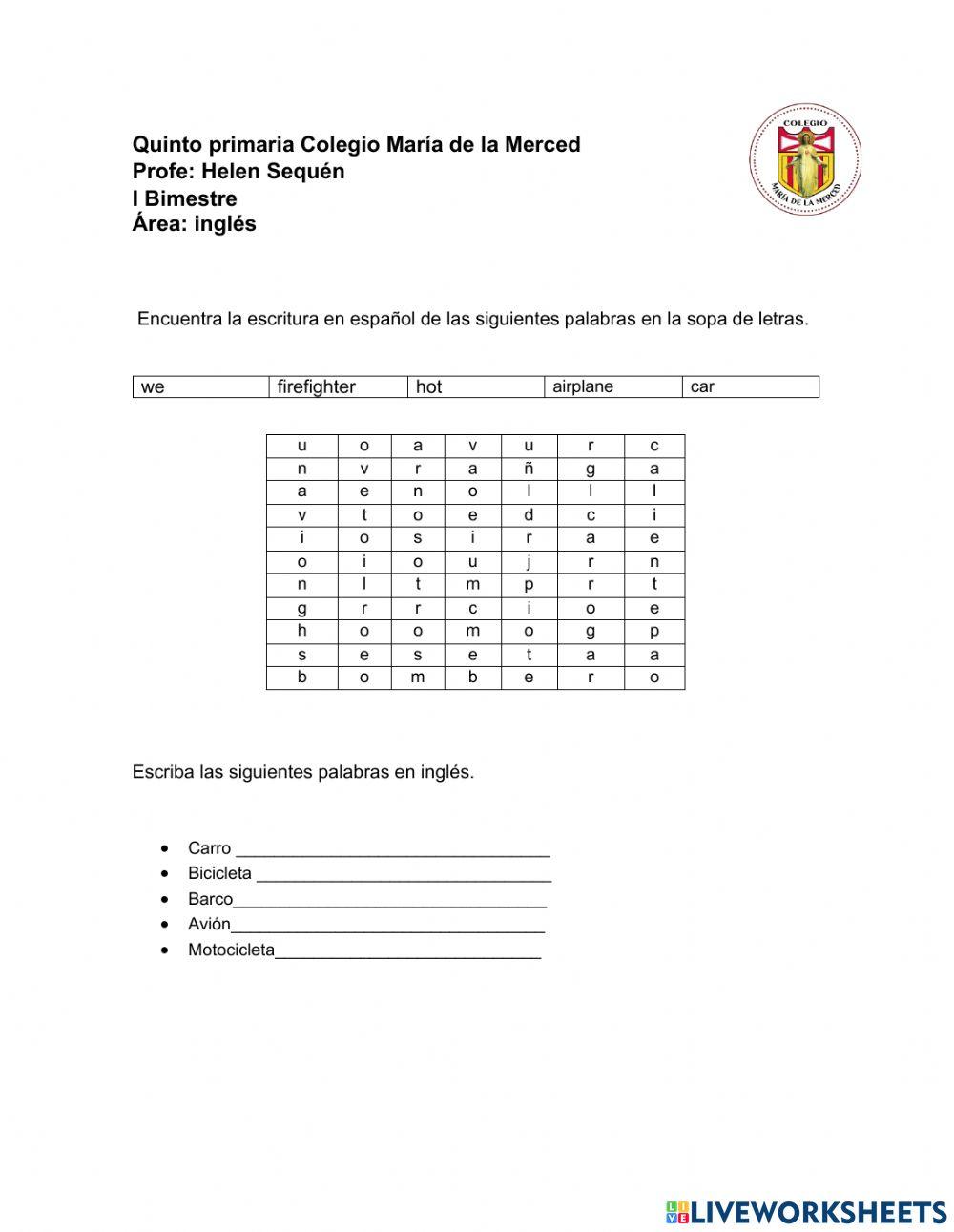 Prueba objetiva free exercise | Live Worksheets