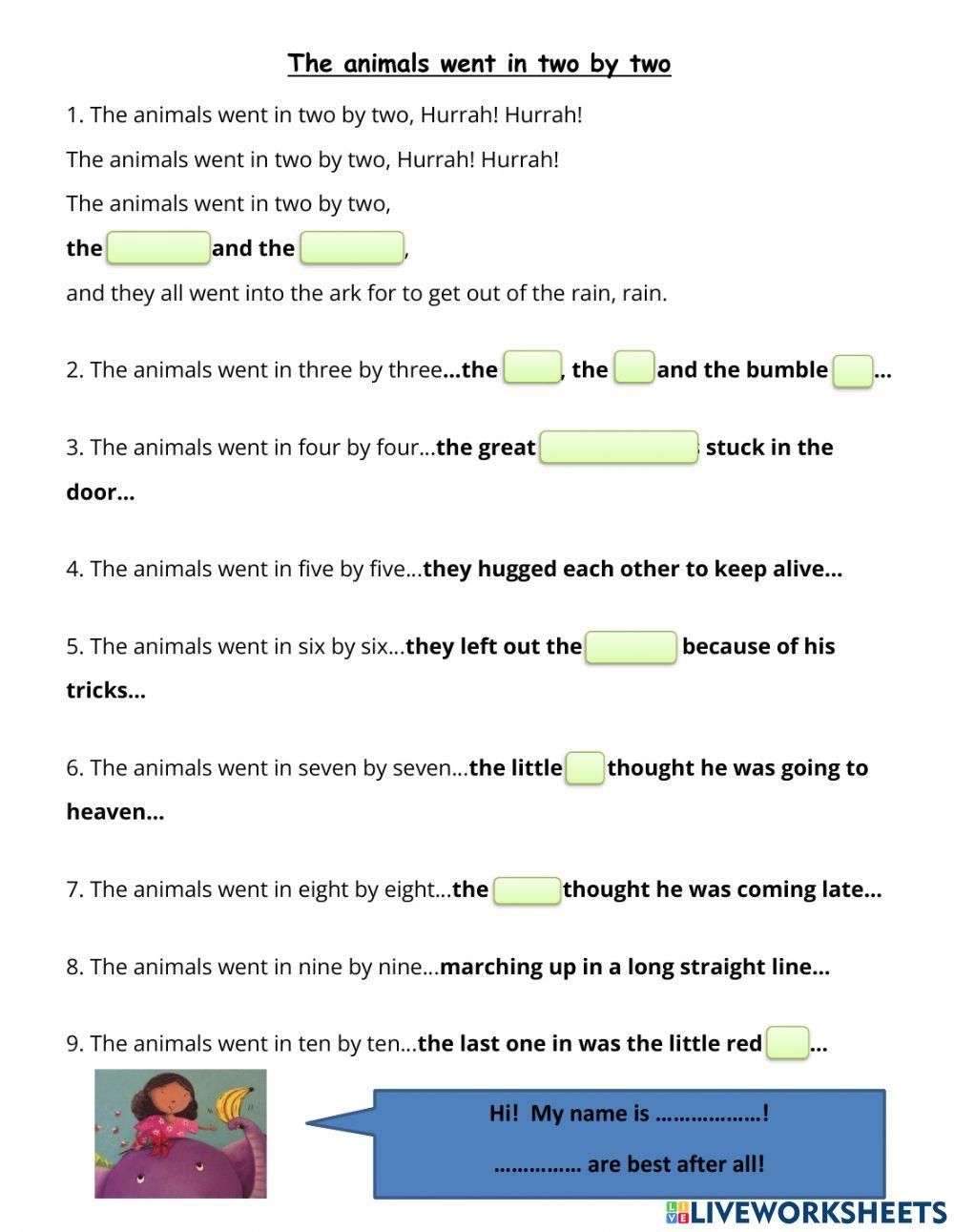 The animals went in two by two worksheet | Live Worksheets