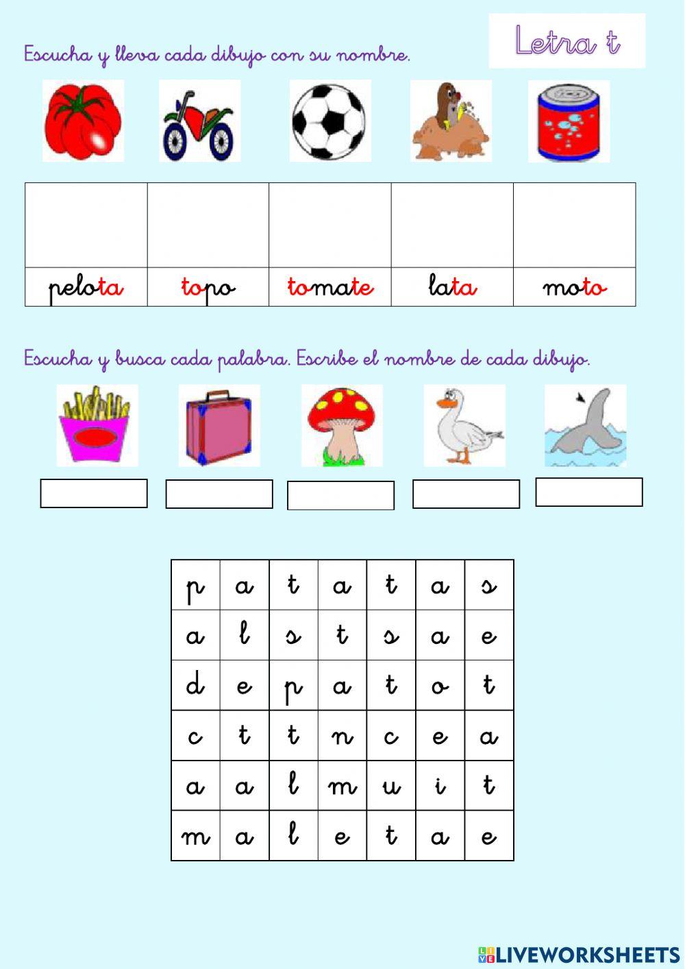 Letra t | Free Interactive Worksheets | 1903108