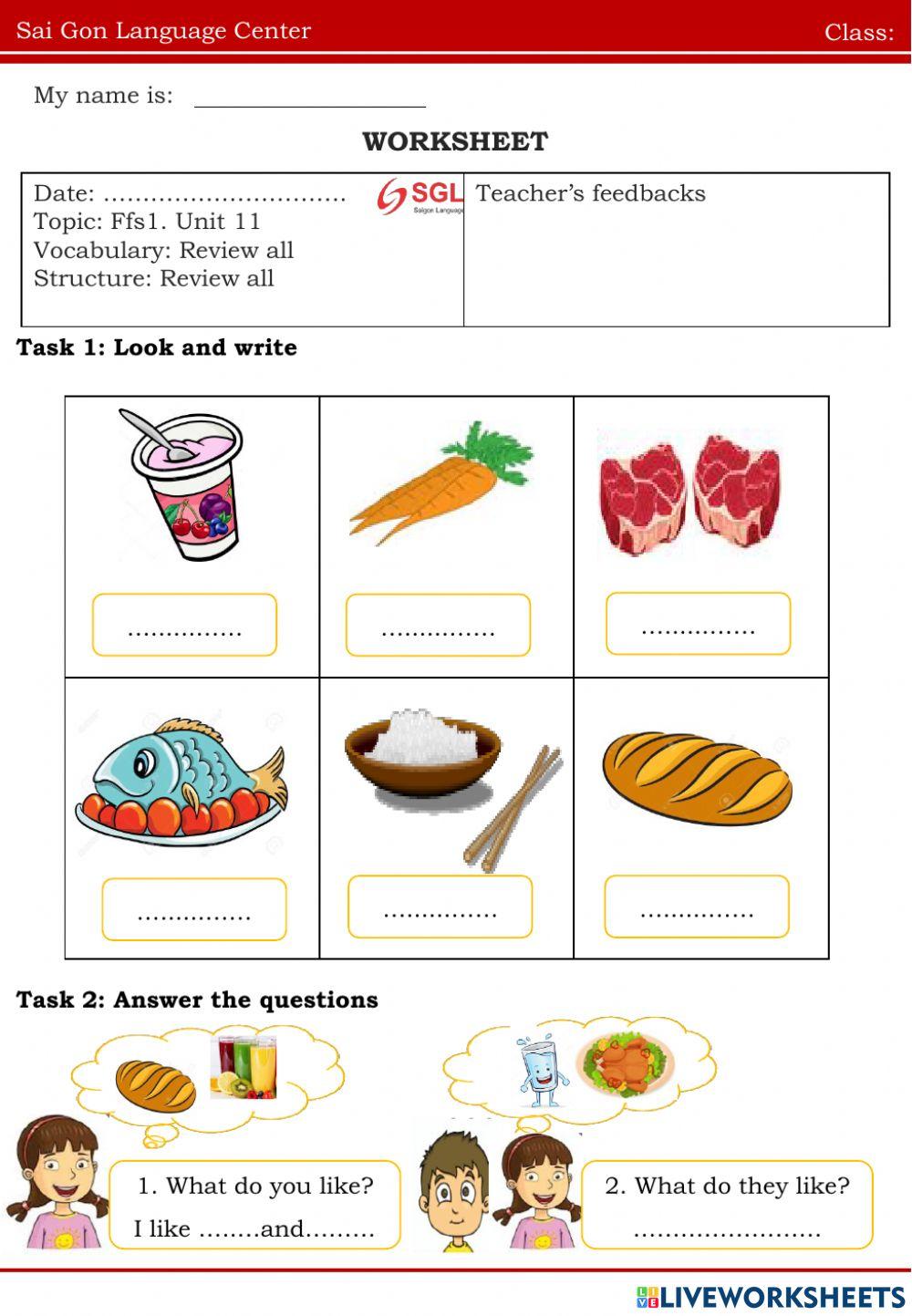 Food online exercise for ffs | Live Worksheets