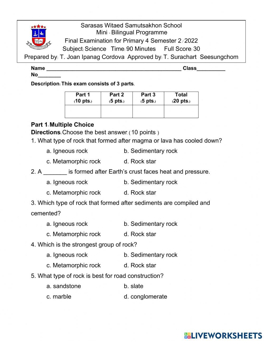 P4 SCIENCE FINAL LIVEWORKSHEET online exercise for | Live Worksheets