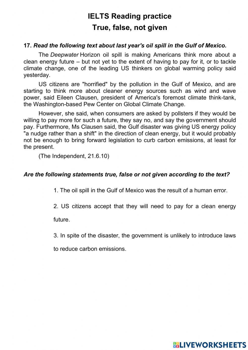 True-False-Not Given 17 worksheet | Live Worksheets