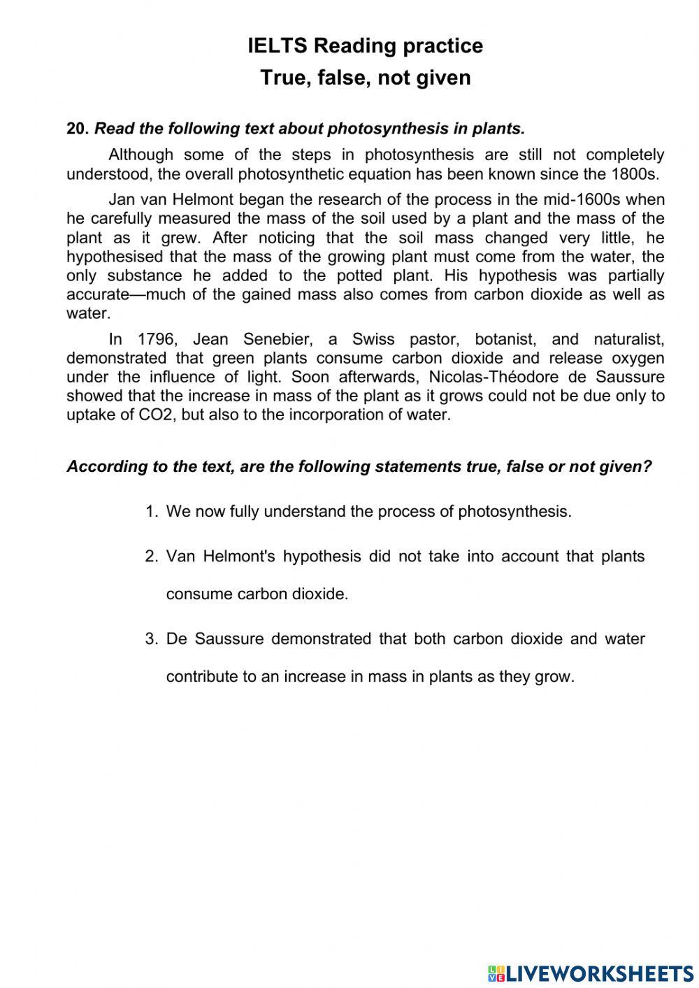 True-False-Not Given 20 worksheet | Live Worksheets