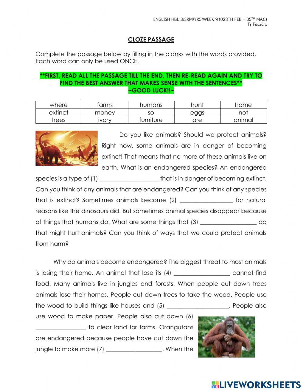 GEMS CLOZE PASSAGE online exercise for | Live Worksheets