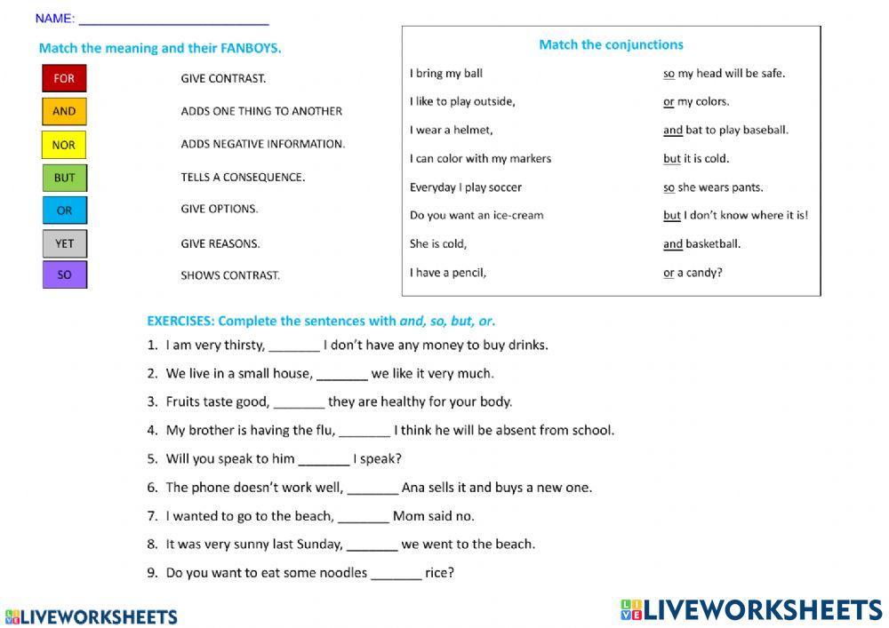 Fanboys | Free Interactive Worksheets | 1904213