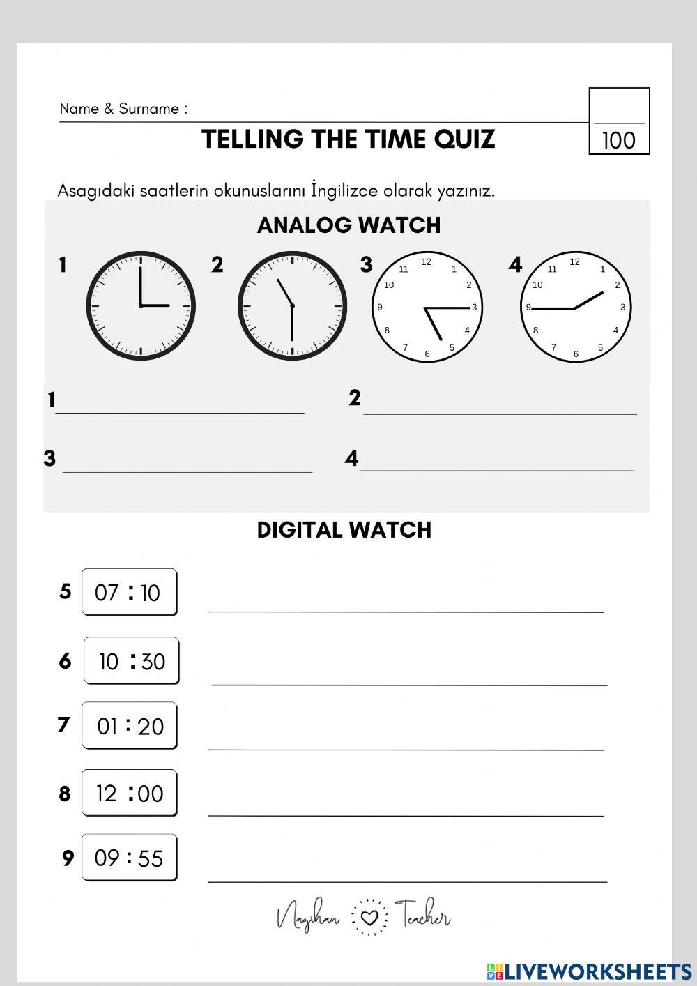 Telling the time online exercise for 4 | Live Worksheets