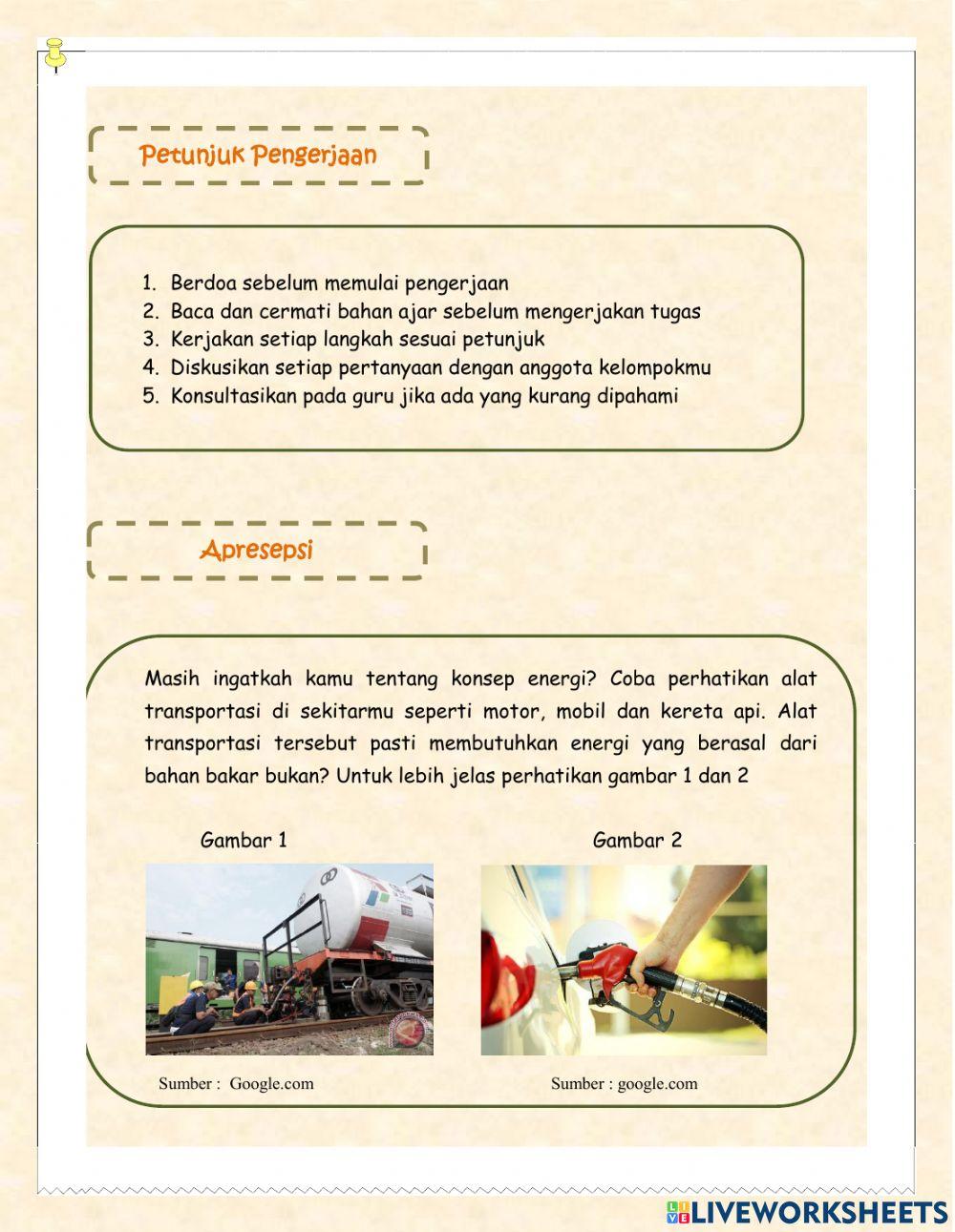 Energi ramah lingkungan interactive worksheet | Live Worksheets