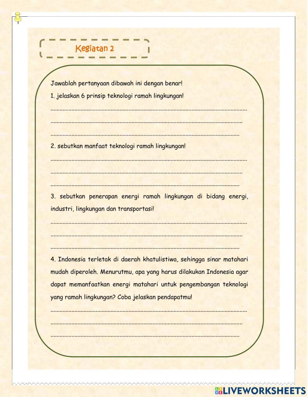 Energi ramah lingkungan interactive worksheet | Live Worksheets